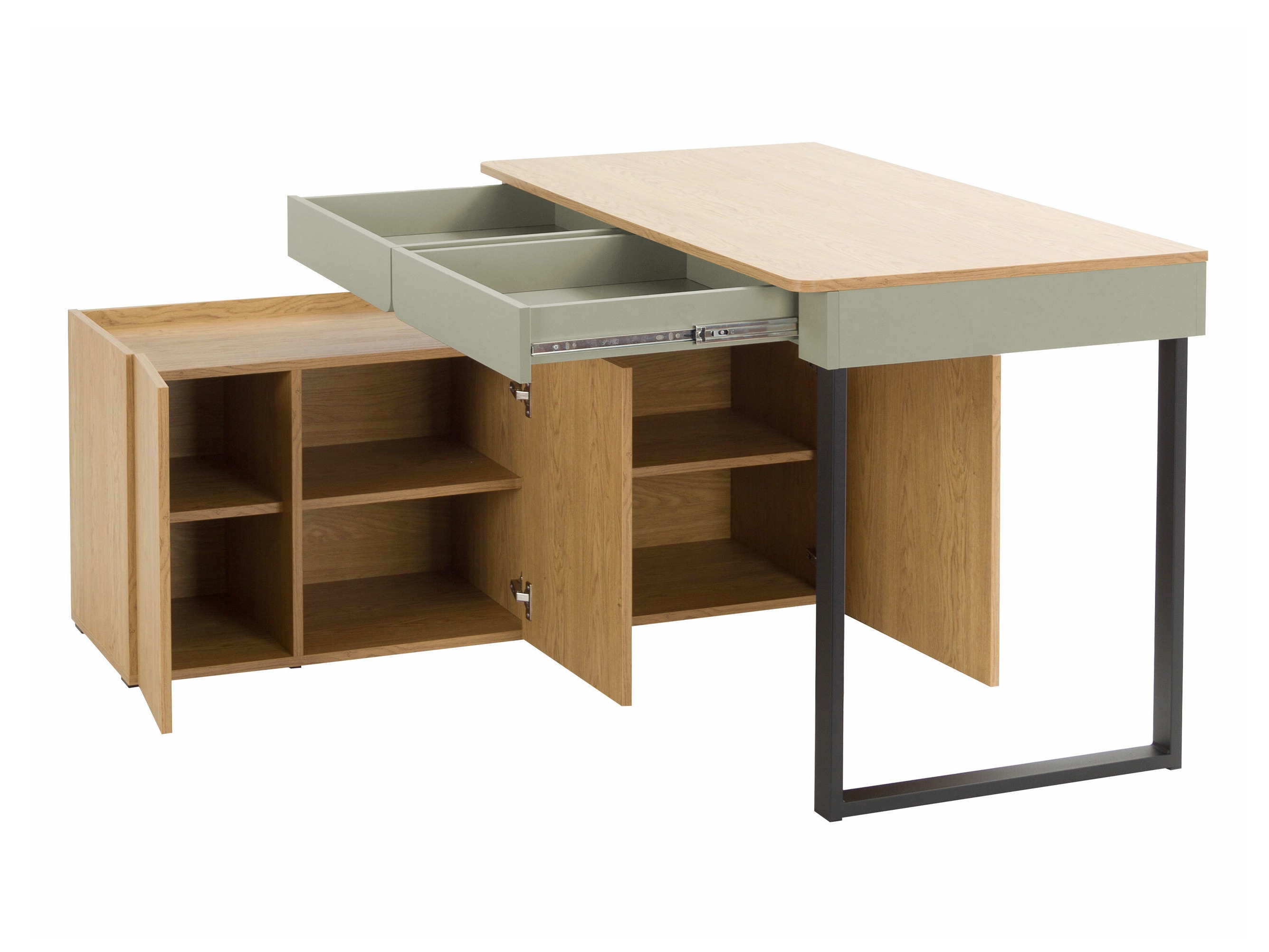 Corner desk Fiosono 110 (Dusty green + Oak) - Desks | Furniture24.ie
